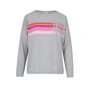 AT LAST... Cashmere Mix Sweater In Stripe & Star - Grey