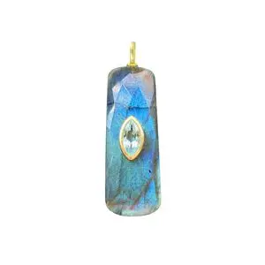 KAMARIA Labradorite Gemstone Pendant With Topaz Elongated Rectangle - Black
