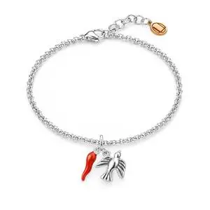 UNALOE Silver / Red Sterling Silver Dove And Red Cornicello Charm Bracelet - Silver/red