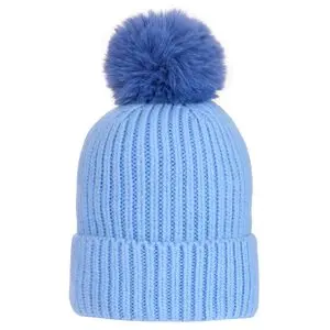 AT LAST... Super Soft Chunky Cashmere Mix Hat With Pom Pom - Blue