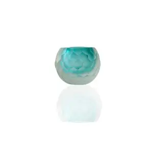 MARLETH Blue / White Murano Colored Glass Sphere Vase, Aqua Blue - Blue/white