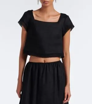 Posse Alfie Cropped Embroidered Linen Top