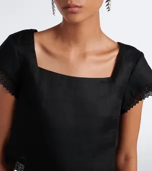 Posse Alfie Cropped Embroidered Linen Top