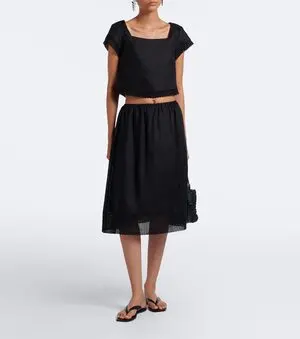 Posse Alfie Cropped Embroidered Linen Top