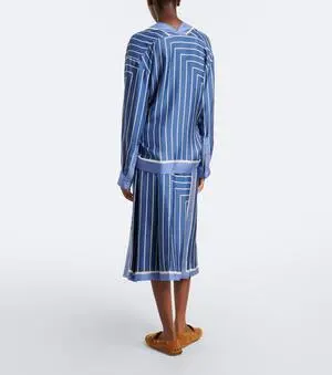 TOD'S Striped Silk Midi Skirt