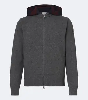 Moncler Hooded Wool And Cashmere Zip-up Cardigan - Grey