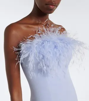 Safiyaa Feather-trimmed Crepe Gown - Blue
