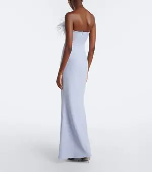 Safiyaa Feather-trimmed Crepe Gown - Blue