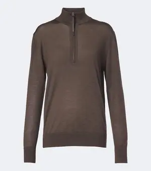 TOD'S Cashmere And Silk Half-zip Sweater - Brown