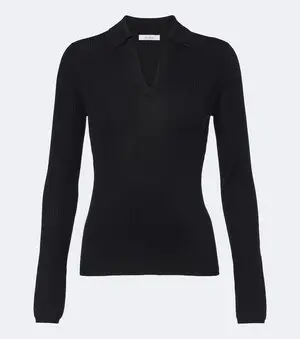 Max Mara Ribbed-knit Silk And Cashmere Polo Sweater - Black