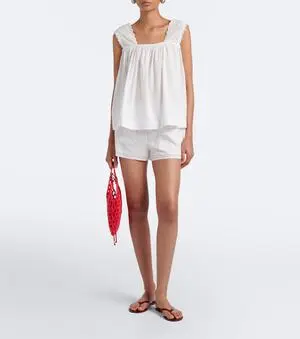 Posse Harriet Embroidered Cotton Poplin Shorts - White