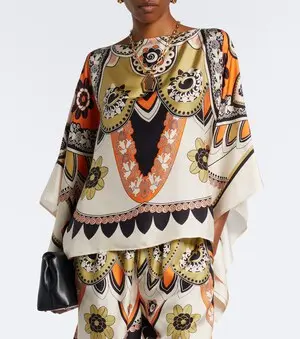 La DoubleJ Draped Printed Silk Twill Top