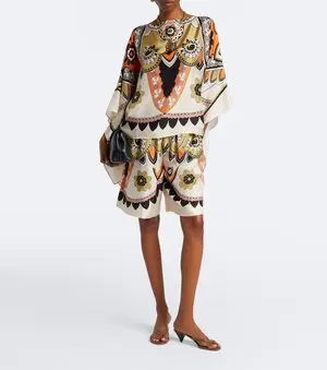 La DoubleJ Draped Printed Silk Twill Top