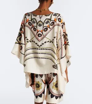 La DoubleJ Draped Printed Silk Twill Top
