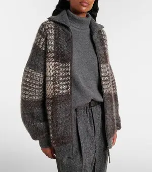 Brunello Cucinelli Checked Sequined Cardigan
