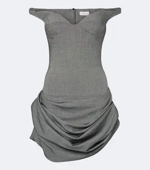 Magda Butrym Off-shoulder Herringbone Wool-blend Minidress