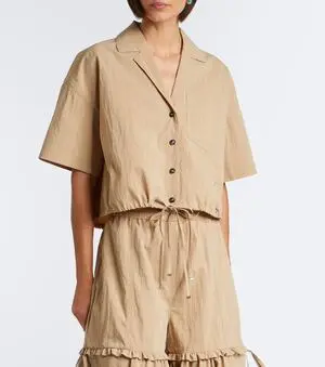 GANNI Cropped Cotton-blend Shirt