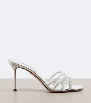 AQUAZZURA Sensation Crystal Metallic Leather Mules