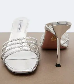 AQUAZZURA Sensation Crystal Metallic Leather Mules
