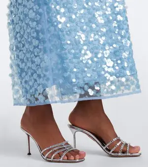 AQUAZZURA Sensation Crystal Metallic Leather Mules
