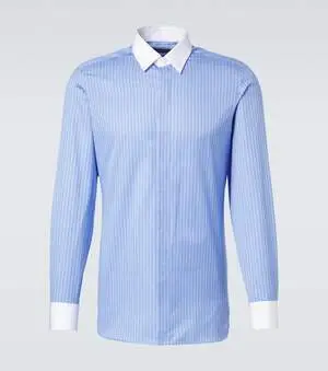 TOM FORD Striped Cotton Satin Shirt - Blue