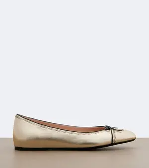 Valentino Garavani Vlogo Embroidered Metallic Leather Ballet Flats