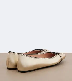 Valentino Garavani Vlogo Embroidered Metallic Leather Ballet Flats