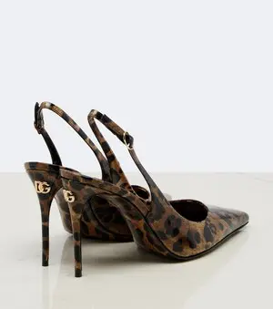 Dolce & Gabbana Lollo Leopard-print Leather Slingback Pumps