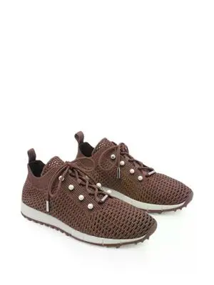 JIMMY CHOO Veles Pearl-embellished Sneakers - Brown