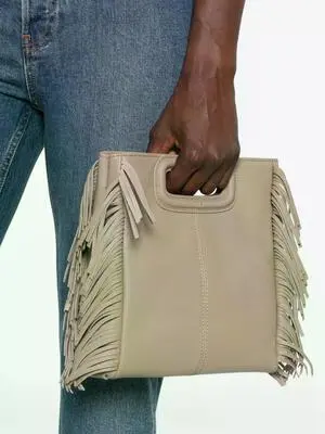 Maje M Fringed Grained-leather Tote Bag