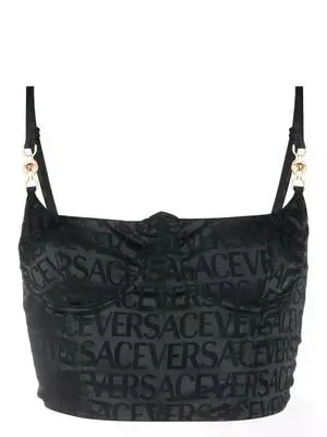 Versace Allover-print Corset-style Bra - Black