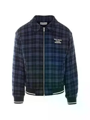 Drole De Monsieur Check-pattern Slogan Jacket - Blue