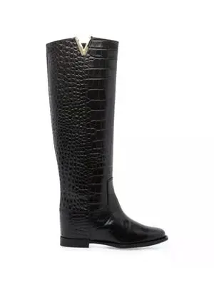 VIA ROMA 15 Croc-effect Vlogo Boots - Brown