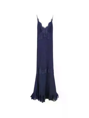 SELF-PORTRAIT Lace-detail Ruffled Maxi Dress - Blue