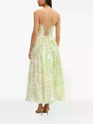 Bardot Floral Print Lace-up Flared Maxi Dress