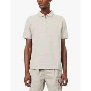 ARNE Cavour Textured Zip Woven Polo Shirt - Stone