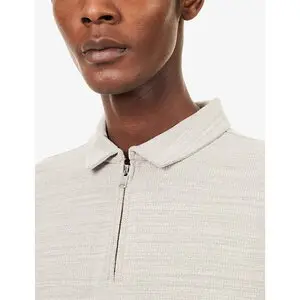 ARNE Cavour Textured Zip Woven Polo Shirt - Stone