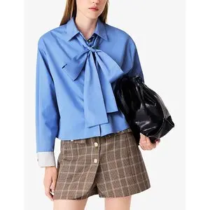 Maje Pussy-bow Long-sleeved Cotton Shirt