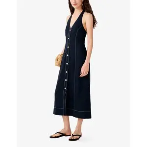OMNES Octavia Halter Linen-blend Midi Dress