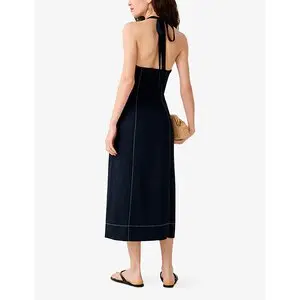OMNES Octavia Halter Linen-blend Midi Dress