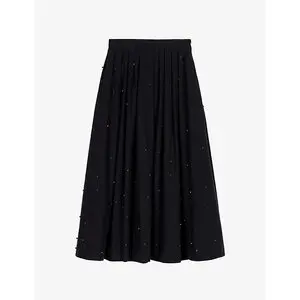 Maje Flared Embellished Cotton Midi Skirt