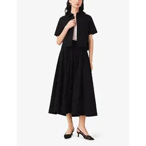 Maje Flared Embellished Cotton Midi Skirt