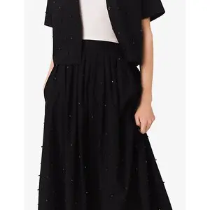 Maje Flared Embellished Cotton Midi Skirt