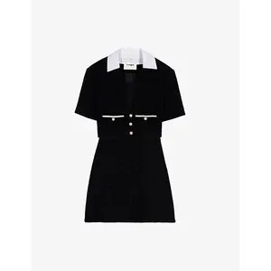 Maje Two-in-one Tweed Cotton-blend Mini Dress