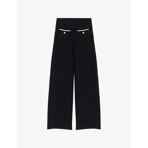 Maje Straight-leg High-rise Tweed Cotton-blend Trousers - Black