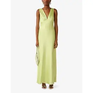 OMNES Casey V-neck Satin Maxi Dress - Shadow Lime