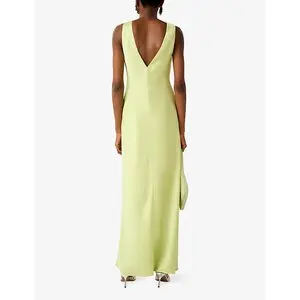 OMNES Casey V-neck Satin Maxi Dress - Shadow Lime