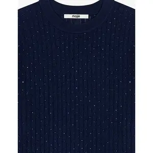Maje Short-sleeved Rhinestone-embellished Wool-blend Jumper