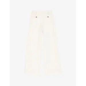 Maje Straight-leg High-rise Tweed Cotton-blend Trousers - Ecru