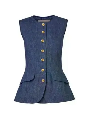 Carolina Herrera Buttoned Peplum Top - Blue
